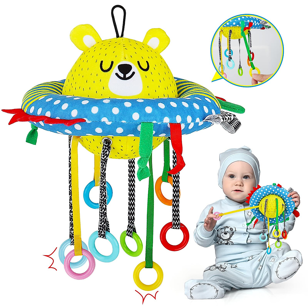 Montessori Toys for 1+ Year Old,Pull String Sensory Toys for Toddlers Fine Motor Skills,Plush Learning Activity Toy Baby Rattle Toys 6-12 Months,1 Year Old Boy Girl First Birthday Gifts Travel Toys