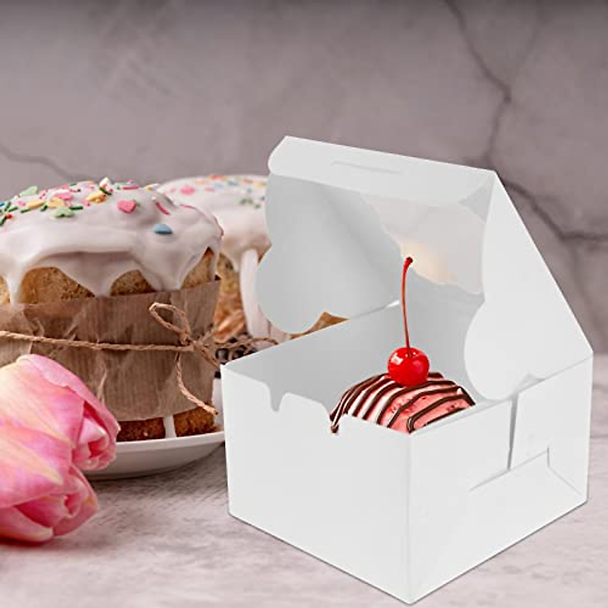 UPKOCH Cajas Para Mini Donas Cupcake Holder 12 Pcs Bakery Boxes with Window Pastry Cookie Boxes Small Cake Box Paper Treat Boxes for Pastry Cupcakes Pie Donuts White Mini Muffins