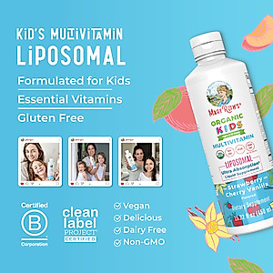 MaryRuth's Kids Multivitamin lipsomal | Vegan, Sugar-Free Vitamins for Kids Ages 2+ | Childrens Vitamins 1-2 Month Supply | Multivitamin for Kids | Multi | Kids Vitamins | 15.22 Fl Oz