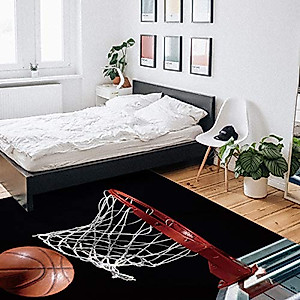 Contemporary Indoor Area Rugs, Cool 3D Basketball with Hoop Modern Home Decor Rug Durable Hardwood Floor Mat Carpet for Living Room/Bedroom, 2' x 3'