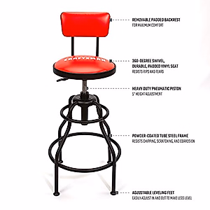 Craftsman Adjustable Height Work Shop Stool, 29 to 34-inches Tall, Rip-Resistant Padded Vinyl Seat, 300-lb Capacity, 360-degree Footrest, Non-Marring Feet