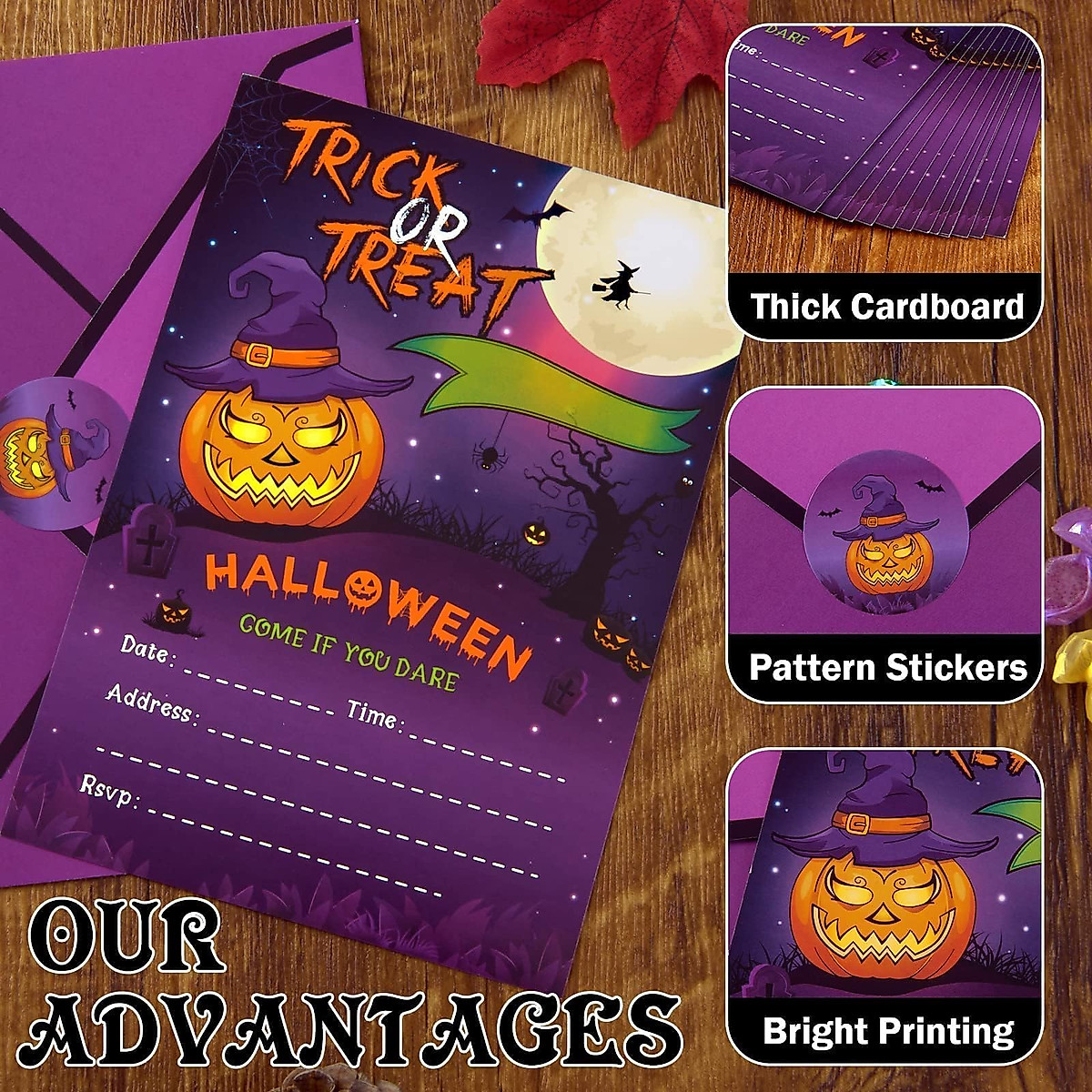 24 Sets Halloween Birthday Party Invitations - Pumpkin Invitation Cards with Envelopes Stickers for Kids Birthday Invites Holiday Pumpkin Theme Birthday Party Supplies Bday Paper Ticket Cards