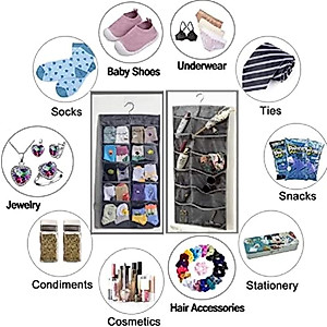 Askfairy 36 Pockets Closet Hanging Organizer with Double Sided Mesh Pockets for Underwear Panty Socks Storage Organizer Bag