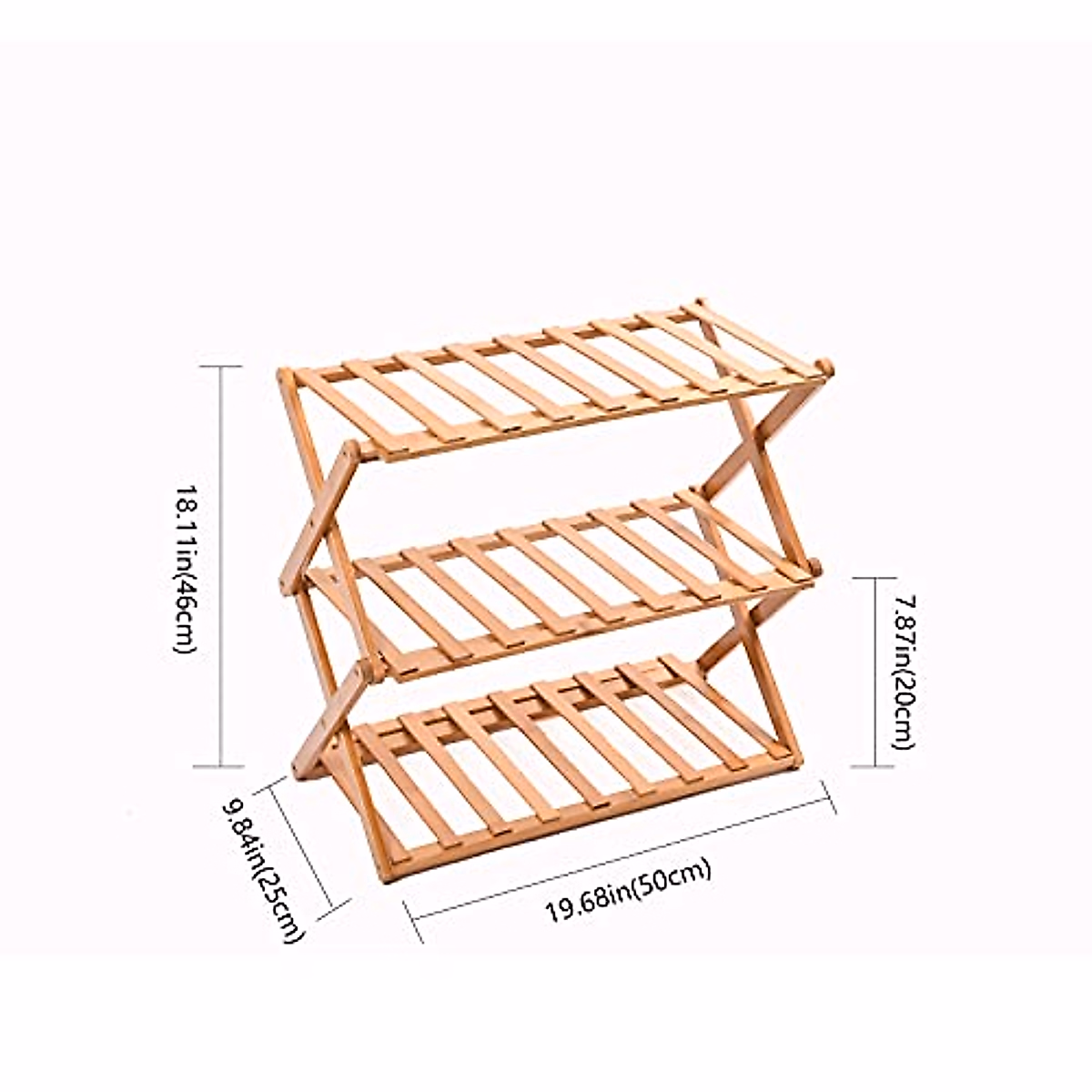 ZhiehiusL 3-Tier Bamboo Shoe Rack for Entryway, Stackable | Foldable, Shoe Storage Organizer for Bedroom Hallway Closet Living Room, Free Standing Shoe Racks for Indoor Outdoor (Natural Bamboo)