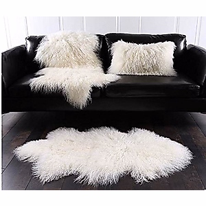 Genuine Mongolian Tibetan Lamb Sheepskin Wool Area Rug Real Carpet Curly Fur Pelt Throw Soft Plush Home Decorative 2ft x 3.4-3.6Ft