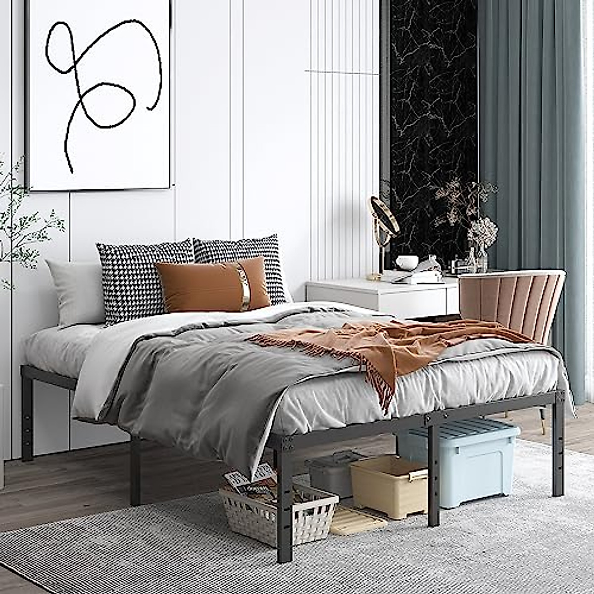 Cieemine 18 Inch Full Size Metal Bed Frame, Heavy Duty Steel Slat Mattress Foundation,No Box Spring Needed, Easy Assembly, Noise-Free,Black