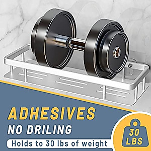 QEWEEQ 3 Pack Shower Caddy, Adhesive Shelf Wall Mounted Bathroom Shower Organizer, No Drilling Kitchen Racks Shower shelves, Aluminum Storage Organizer for Bathroom, Toilet, Kitchen and Dorm, Silver