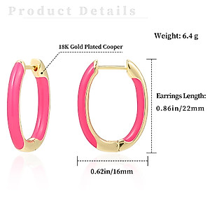 Huggie Hoop Earrings for Women, 18K Gold Plated Colorful Enamel Huggie Earrings Small Hypoallergenic Rose Red Cute Jewelry Gifts