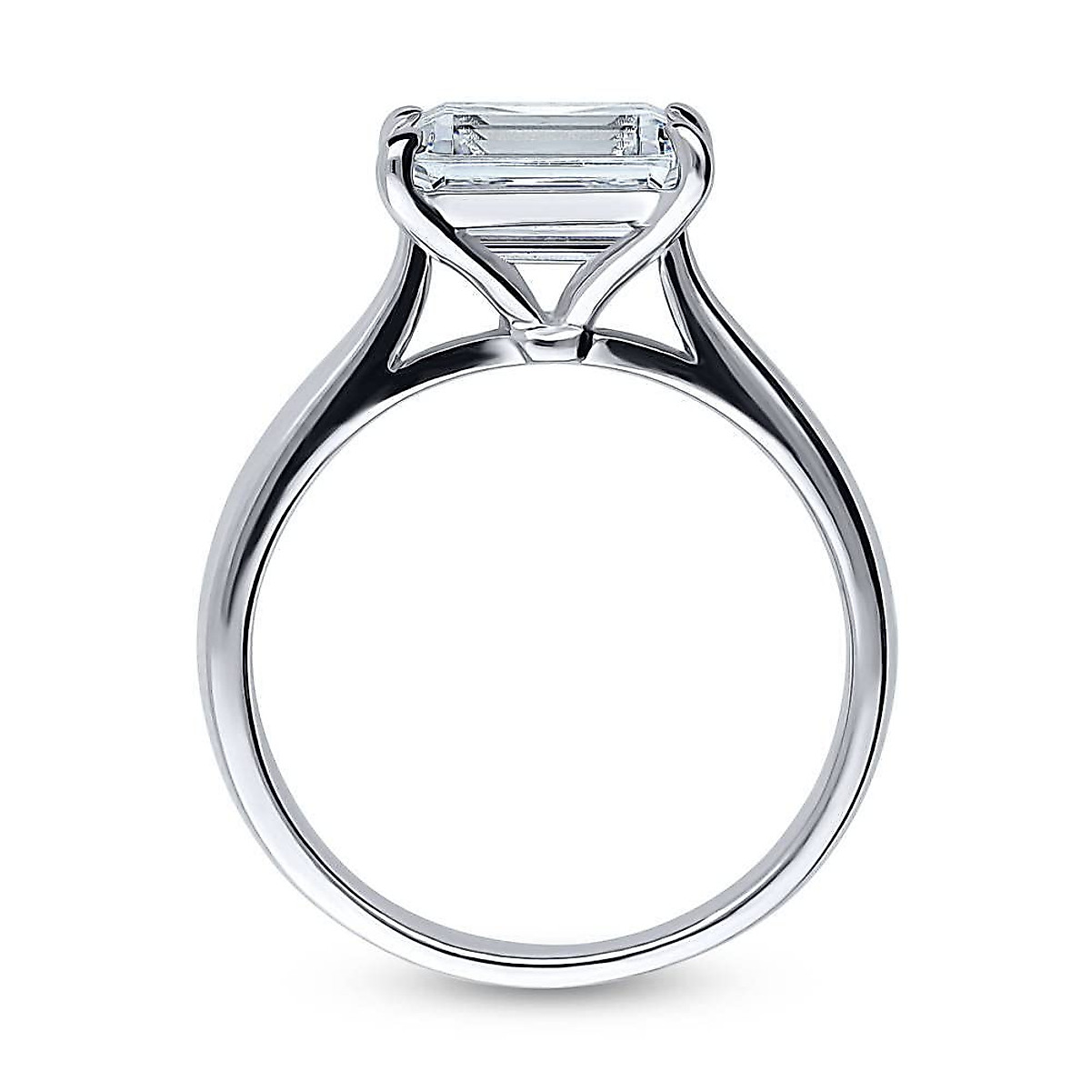 BERRICLE Sterling Silver Solitaire Wedding Engagement Rings 2.6 Carat Emerald Cut Cubic Zirconia CZ East-West Promise Ring for Women, Rhodium Plated Size 7