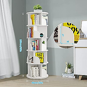 Nisorpa 5 Tier Rotating Bookshelf, 360° Revolving Bookcase Rotating Stackable Shelves Floor-Standing Storage Display Rack Used in Bedrooms Living Rooms Study Office (63"x18"x18")