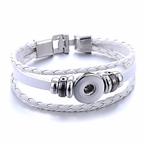 H&PY Leather Snap Button Bracelet Handmade Brown Black PU Leather Snap Jewelry Bracelet for Women Men Fit DIY 18mm Snap Buttons Jewelry (3, Zinc Alloy)