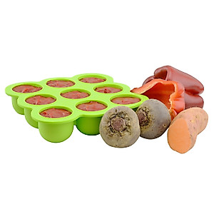 Kiddo Feedo Baby Food Freezer Tray with Silicone Clip-On Lid - Free E-Book by Award-Winning Author/Dietitian - Green