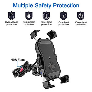 iMESTOU Motorcycle Wireless 15W Qi/USB Quick Charger 3.0 Phone Holder 2 in 1 Mount on 22-32mm Handlebar or Rear-View Mirror Fast Charging for 3.5-6.8 inch Cellphones
