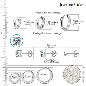 JewelrieShop Earrings Studs Set for Women Stainless Steel CZ Ball Flat Hoop Earing Hypoallergenic Silver Multiple Piercing Ear Stud for Men (15 Pairs, Silver Tone)