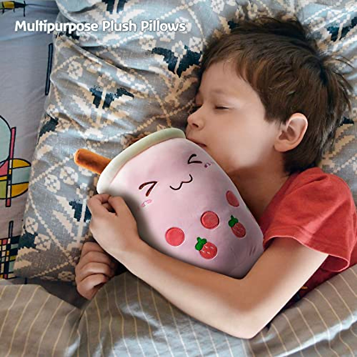 Cute Boba Stuffed Plush Kawaii Bubble Tea Plush Soft Pillow Cartoon Milk Tea Cup Pillow Food Plushie Hugging Plush Toys Christmas Birthday Gifts for Boys Girls Pink 9.5 inch