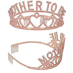 MEANT2TOBE Baby Shower Decoration for Mom to Be and Dad to Be, Premium Metal Pink Tiara + Pink & Gold Sash + Premium Metal Daddy to be Pink & White pin, Maternity for Her and Him