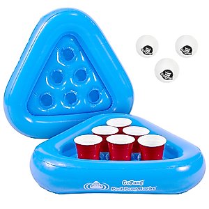 GoPong Pool Pong Rack Floating Beer Pong Set, Includes 2 Rafts and 3 Pong Balls