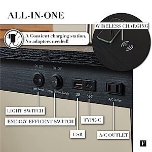 FENLO Future - 39” Modern Desk with USB-C Charging Station, Mid Century Modern Desk with Fast Charging USB-A, USB-C, and Qi Wireless Charging