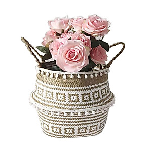 shlutesoy Woven Sundries Basket,Nordic Woven Basket Plant Rattan Box Sundries Organizer Desktop Container Holder Black M