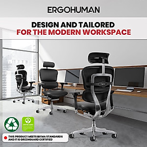 Ergohuman Eurotech LE9ERG Executive High Back Leather Swivel Chair - Office Chair with Tilt Tension Control, Tilt Lock, Back Angle & Height, Synchro Tilt, Seat Height & Depth, & Arm Height Adjustments
