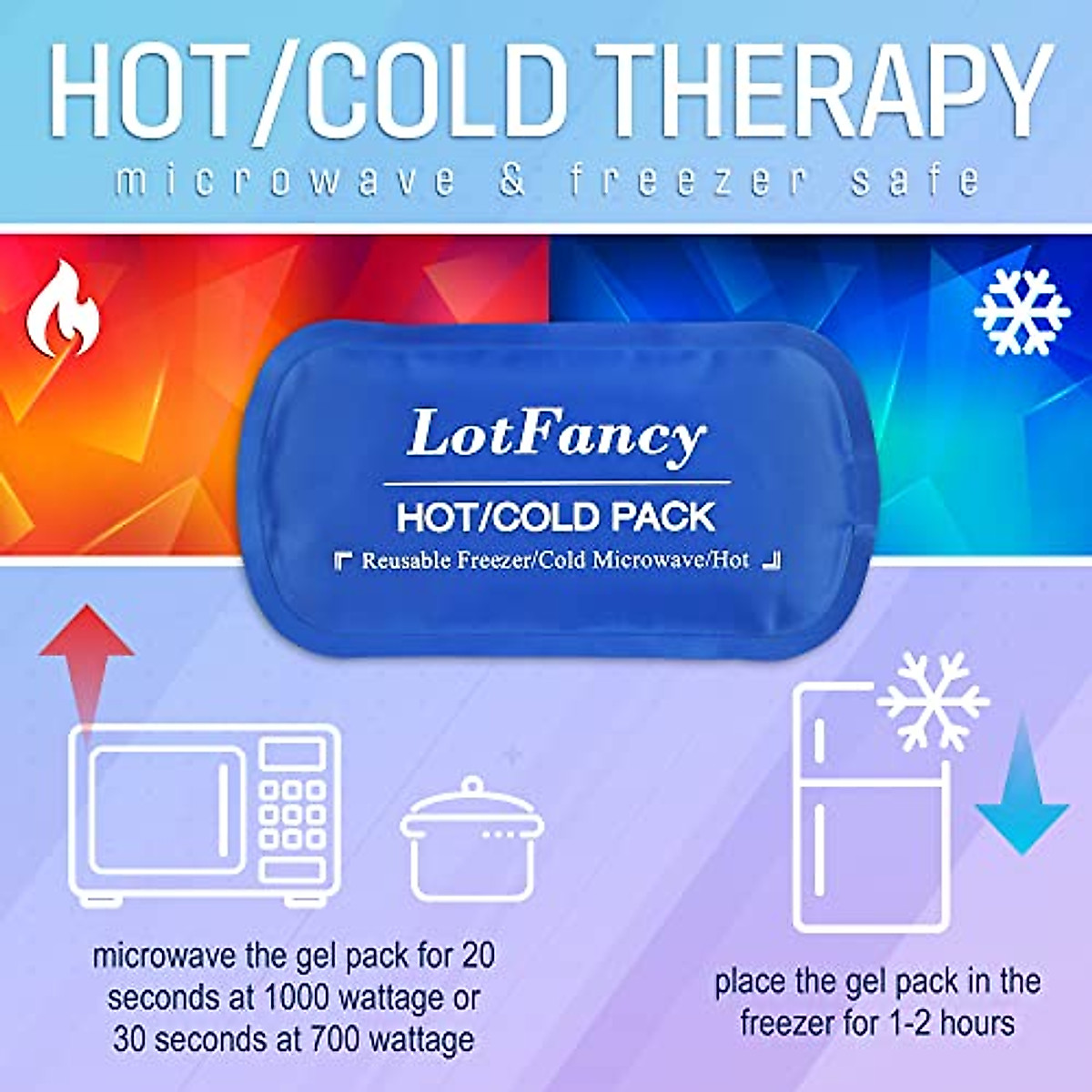LotFancy Gel Ice Packs, 2pc Reusable Hot Cold Pack for Therapy, Heating Cooling Gel Pad, Pain Relief for Face, Head, TMJ, Wisdom Teeth, Oral Facial Surgery, Sport Injuries, Migraine, Muscle Joint