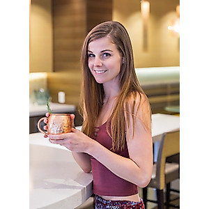 La Belle Vie LLC Moscow Mule Mugs - Set of 2 - - Premium 1/2 Pound Mugs - 100% Solid Copper - Hammered Finish - 16oz LBV Mugs