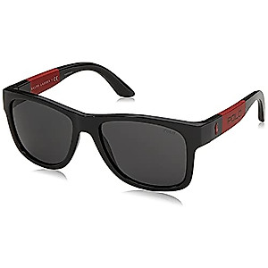 Polo Ralph Lauren Men's PH4162 Square Sunglasses, Shiny Black/Grey, 54 mm