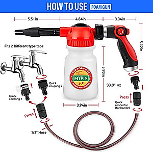 New Rotary Dial 16 IN 1 Car Wash Foam Gun,Foam Cannon, Adjustable Hose Wash Sprayer with 2.5-6 Bars Foam Blaster, with Nozzles,Wash Mitten &Towel,for Car Cleaning& Garden Use with 1/2” Quick Connector