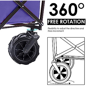 KOHARA Folding Wagon Cart Collapsible Outdoor Utility Wagon Heavy Duty Beach Wagon with 4 Wheels and Steel Brakes,Trolley,Foldable Pull Wagon Hand Transport Cart Collapsible