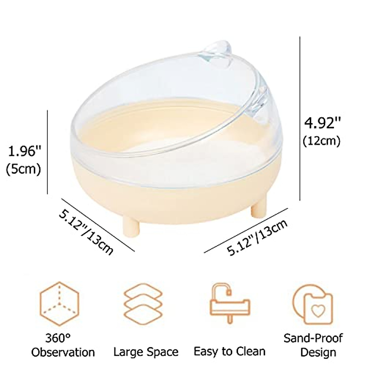 HAICHEN TEC Hamster Bathroom - Large Transparent Hamster Sand Bath Container with Scoop Kit Sandbox Toilet for Dwarf Hamster, Syrian Hamster Small Animal Cage Accessories (Yellow)