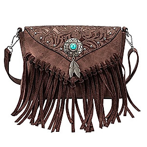 LAVAWA Small Crossbody Bags for Women Crossbody Handbag Fringe Purse Tassel Shoulder Bag Turquoise Concho Wallet