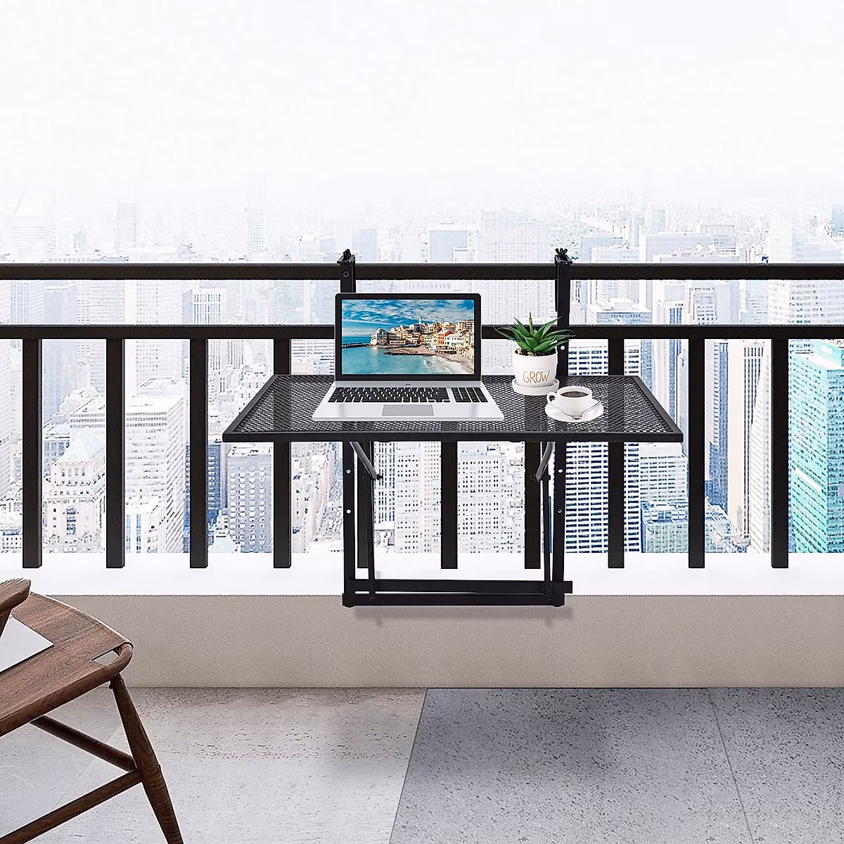 Tangkula Outdoor Folding Hanging Table, 5 Height Adjustable & Foldable Space Saving Railing Serving Table, Width from 1.5 inch to 4 inches, Suitable for Patio, Balcony and Deck