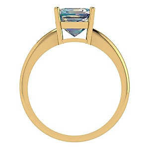 Clara Pucci 1.95 ct Asscher Cut Solitaire Blue Moissanite Wedding Bridal Designer art deco Anniversary Ring 14k Yellow Gold SZ 3.5