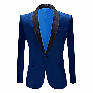 Men's Premium Velvet Blazer Jacket Slim Fit Solid Shawl Lapel Tuxedo Suit One Button Dinner Party Prom Sport Coat (Blue,Small)