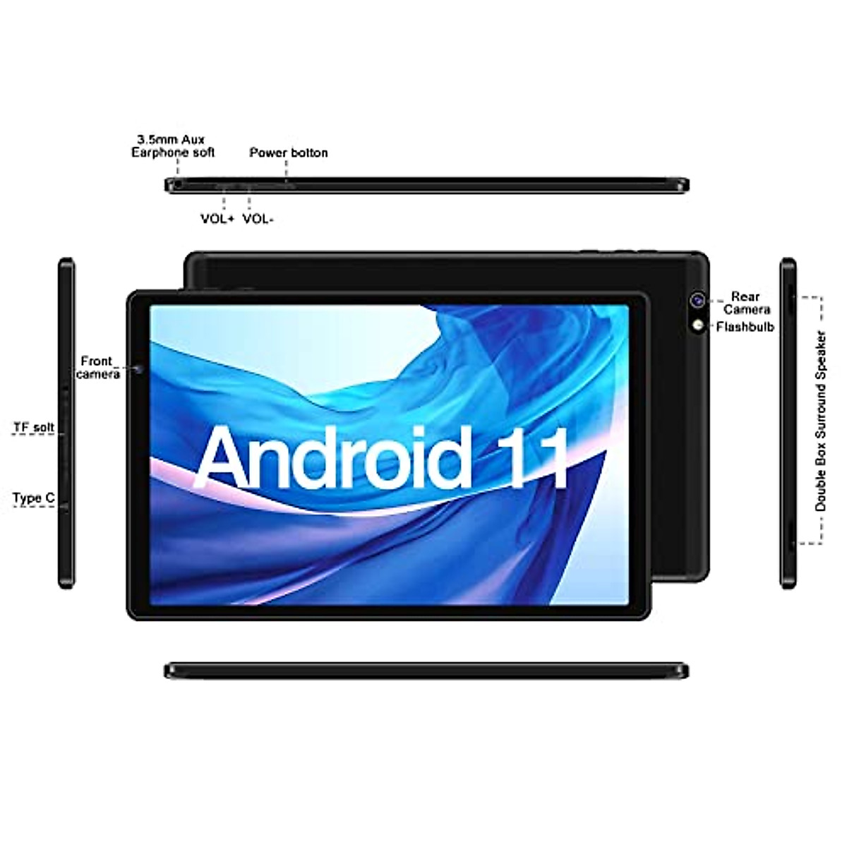 FACETEL Tablet 10 inch Android Tablet with Keyboard 2 in 1 Tablet 4GB RAM 64GB ROM TF 128 GB, 8000mAh, FHD, Dual Camera, WiFi Bluetooth Tablet with Mouse, Black