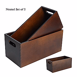 AIBLOM Wood Open Storage Boxes Mail Organizer Bins Letter Holder Box Small Wooden Crate Box Set of 2 Rustic Decorative Storage Box for Bathroom Kitchen Office Countertop Organizer