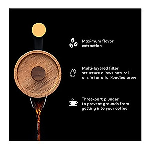 ChefWave Artisan Series Premium Quality French Press Coffee Maker Tea Brewer - Stainless Steel, Double Wall Thermal Insulated w/4 Filter Screens & Bamboo Wood Handle, 34 oz., For Home, Camping, Travel