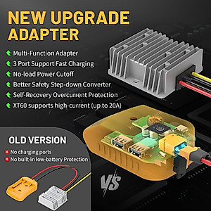 Azocek 20V to 12V Step Down Converter for DeWalt 20V Battery Adapter & New Upgrade USB Charger Adapter, DC 12V Resistive Loads 20A 240W Buck Converter Regulator (1-Pack)