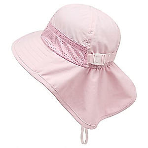 Muryobao Toddler Kids Baby Girls Boys Sun Hat Summer UPF 50+ UV Protection Caps Wide Brim Neck Flap Beach Play Fishing Hats Pink Age 1-3 Years