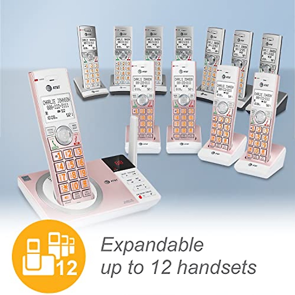 AT&T CL82557 DECT 6.0 5-Handset Cordless Phone for Home with Answering Machine, Call Blocking, Caller ID Announcer, Intercom and Long Range, Rose Gold