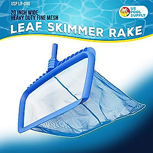 U.S. Pool Supply Professional Heavy Duty 20" Swimming Pool Leaf Rake with Deep 16" Net Bag - Fine Mesh Netting, Easy Scoop Edge - Fast Cleaning, Debris Pickup Removal, Fits Standard Swimming Pool Pole