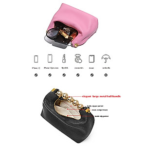 DORIS&JACKY Small Top Handle Clutch Bag Women Designer Goatskin Crossbody Purse With Pearl Handle And Detachable Metal Chain (Black)