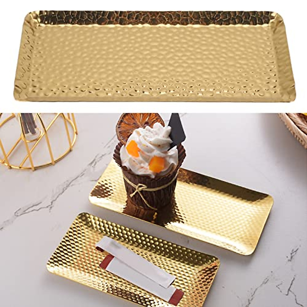 Serving Platter, Elegant Pastry Serving Tray Hammered Dishwasher Safe for Restaurant (Gold)