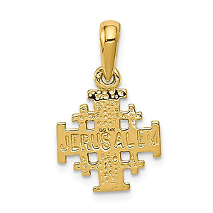 Solid 14k Yellow Gold Jerusalem Cross Charm Pendant - 23mm x 13mm