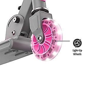 Jetson Scooters - Leo Kick Scooter (Pink) - Collapsible Portable Kids Push Scooter - Lightweight Folding Design with High Visibility RGB Light Up LEDs Wheels and Adjustable Height Handlebars