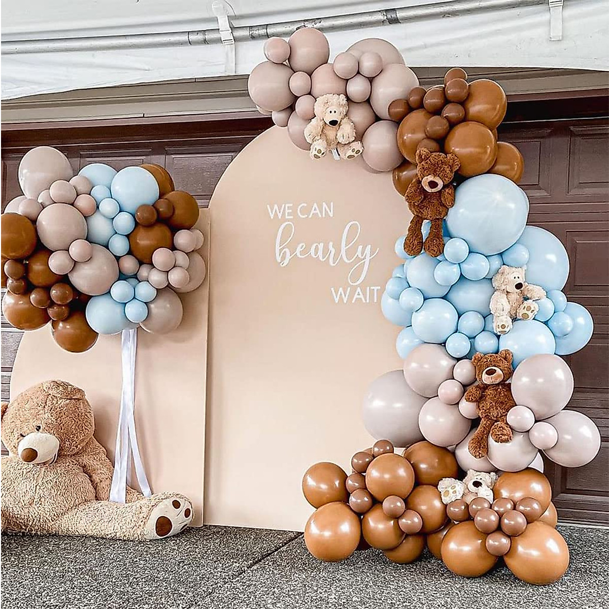 Blue Brown Nude Balloon Garland Double Stuffed Dusty Blue Coffee Pastel Balloon Kit for Teddy Bear Baby Shower Boy Birthday Gender Reveal Boho Theme Party Decorations