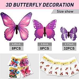 96 Pieces Glow in The Dark Luminous 3D Butterfly Wall Decals Decor Removable Butterfly Stickers DIY Art Crafts Decor for Kids Bedroom Home Garden Decorations Christmas (Pink, Purple, Mixed)