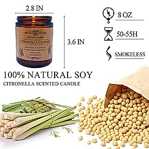 2 Packs 8 Oz Citronella Candles Outdoor Indoor, Glass Jar Candles Gift Set up to 110 Hours Burning, 100% Natural Soy Wax Candles, Long Lasting Lemongrass Scented Candle for Garden, Patio