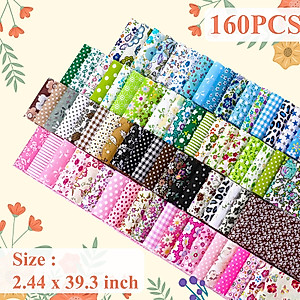 SmoothNovelty 160 Pcs 4 Roll Fabric Strips Assorted Quilting Fabric for Quilting Crafting and Sewing Rolled Cotton for Crafts Blanket Rug Upholstery and Purse Making (Warm Printing Style)