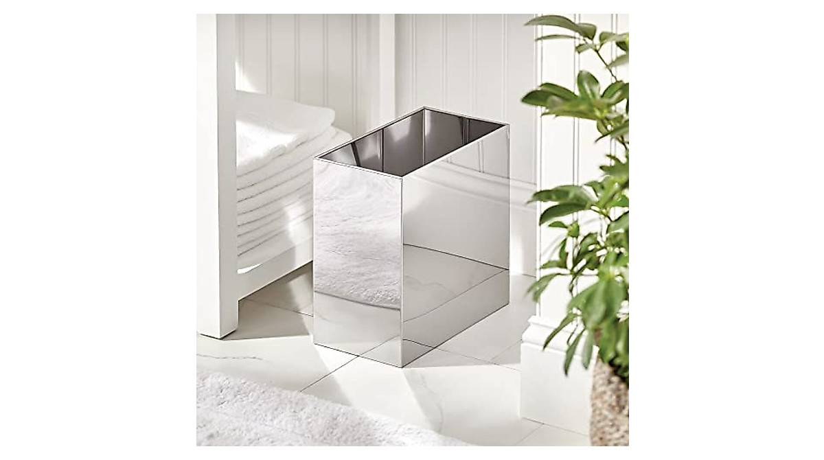 mDesign Small Chrome Trash Can - Stylish & Compact
